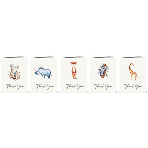 the lazy panda card company 20 x Watercolor Animal Thank You Cards with Envelopes