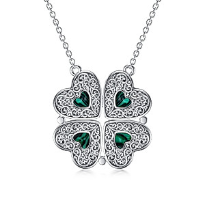 SLIACETE Magnetic 4 Leaf Clover Necklace with Simulated Malachite 925 Sterling Silver Shamrock Necklaces Good Luck Jewelry Birthday Gift for Women St Patricks Day