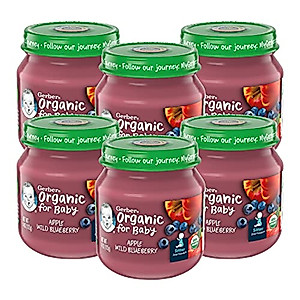 Gerber Purees Organic 2nd Foods Apple Wild Blueberry Baby Food Glass Jar (Pack of 6)