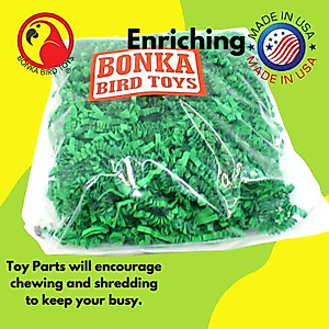 Bonka Bird Toys Colored Crinkle Shred Paper Chew Forage Nesting Treat Natural Multi-Use Craft Part Projects Cockatiels Parakeets Conures Amazons and Other Similar Birds (Green)