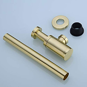 Orhemus Brass Round Bottle P Trap, Basin Sink Waste Trap Drain Tube Kit Adjustable Height, Brushed Gold Finished