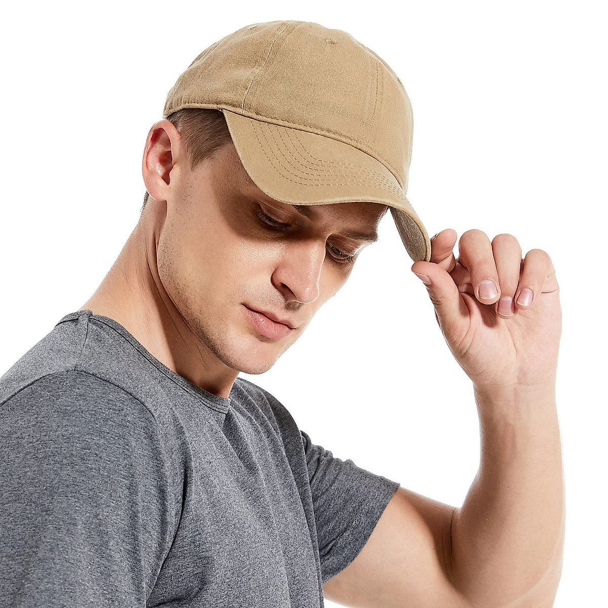 VODIORE Khaki Hats Washed Cotton Baseball Cap Vintage Baseball Hat Low Profile Cap Khaki