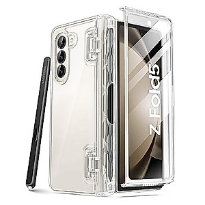i-Blason for Samsung Galaxy Z Fold 5 Case with Pen Holder, Clear Full-Body Protective Z Fold 5 Case with Built-in Screen Protector & Hinge Protection (Clear)