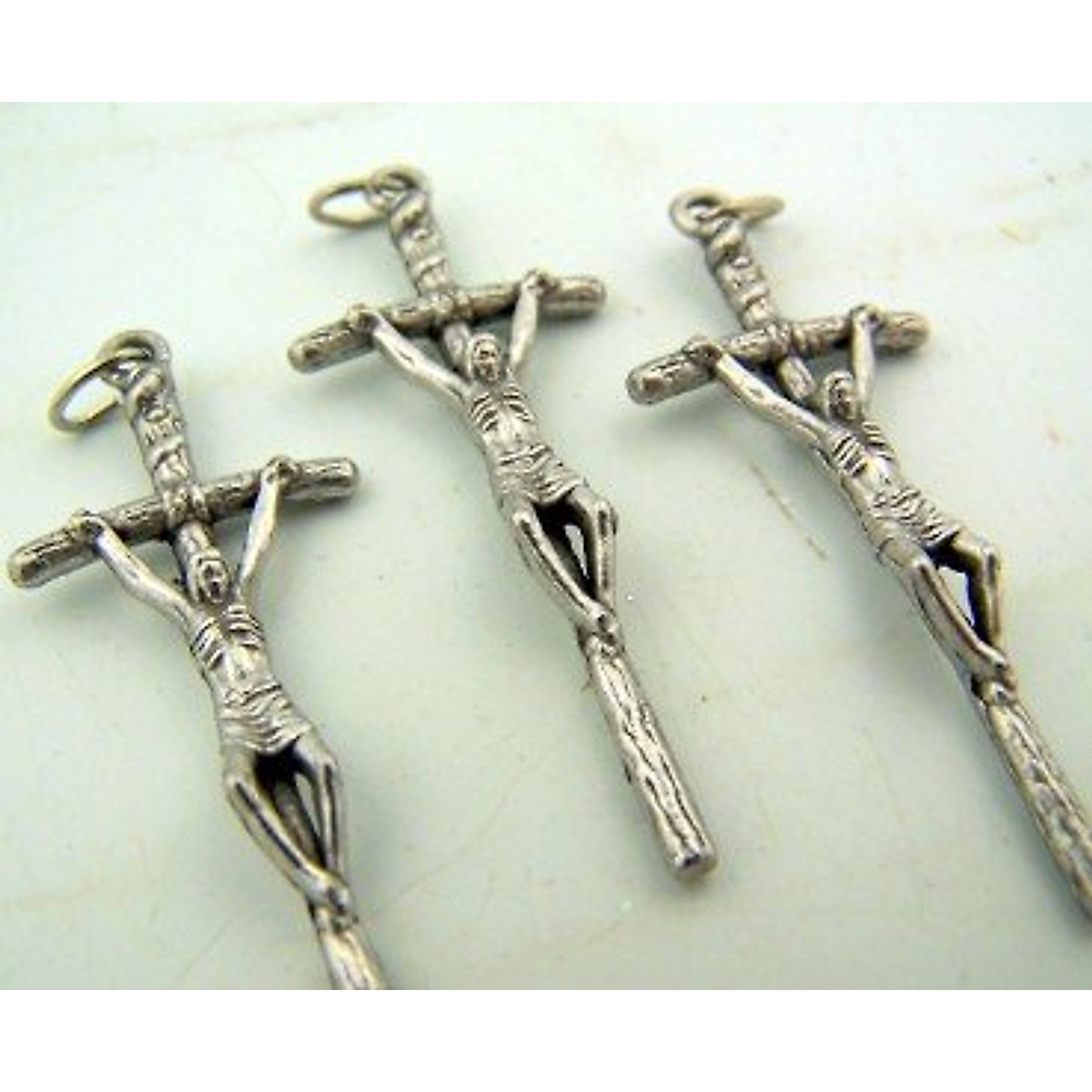 Silver Toned Base Papal Cross Crucifix Pendant for Prayer Rosary, Lot of 3, 1 1/2 Inch
