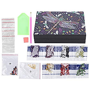 Rhinestone Painting Jewelry Box, Dragonfly Pattern Storage Case for 5D DIY Storage Container Embroidery Kits for Gifts