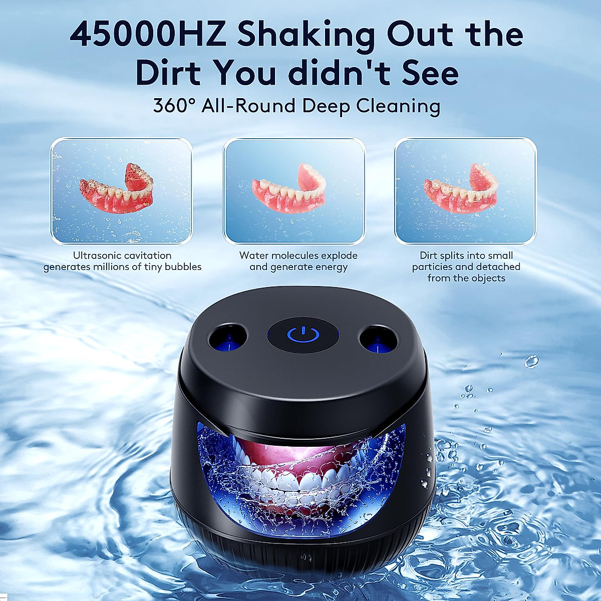 Ultrasonic U-V Cleaner for Dentures, Retainer, Mouth Guard, Aligner, Whitening Trays, Toothbrush Head, 45kHz Ultrasonic Retainer Cleaner Machine for All Dental Appliances, Jewelry, Diamonds