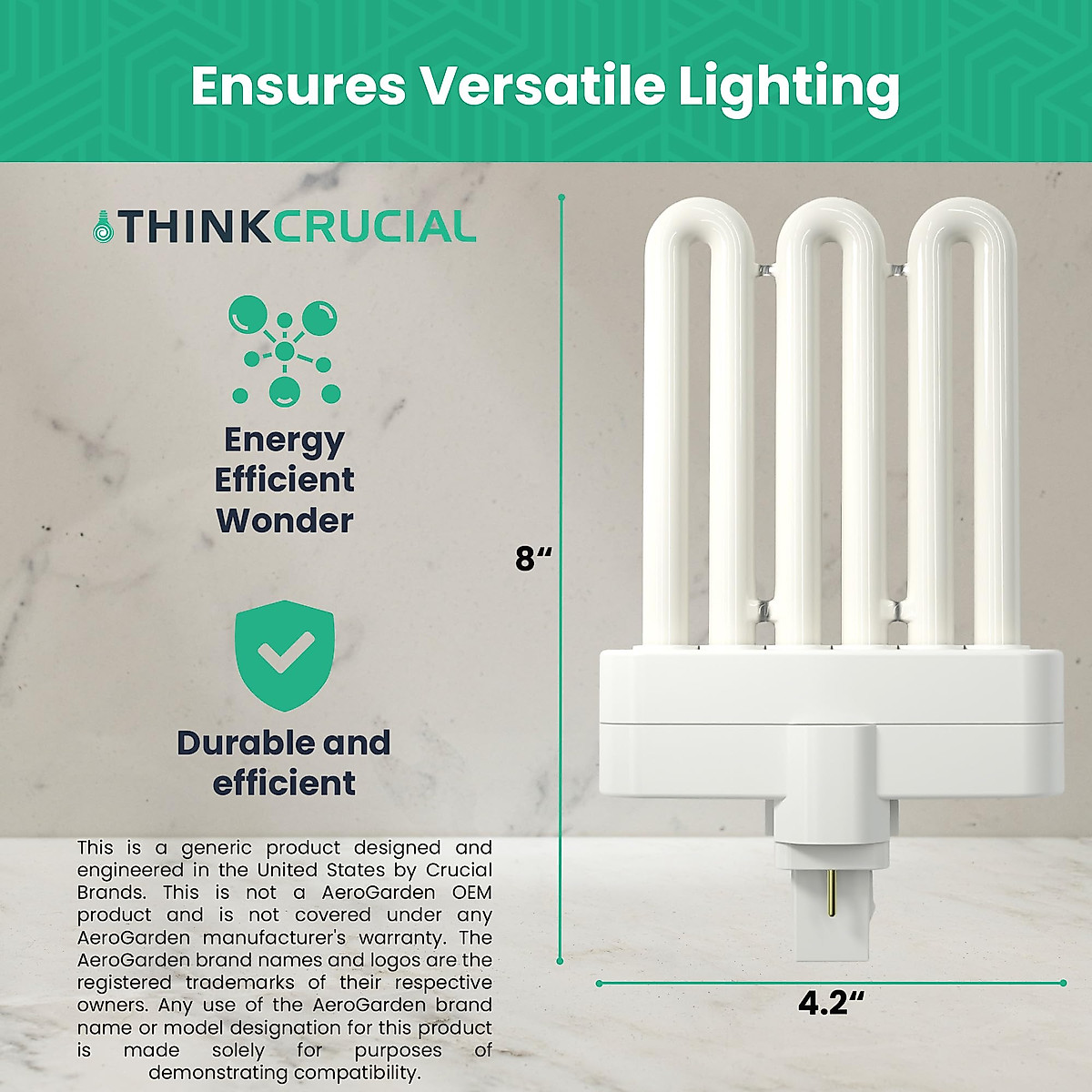 Think Crucial 4X Grow Bulb Compatible with Miracle-GRO AeroGarden B Grow Bulb, Part # 970904-0200,100340 & Models AeroGarden 3,3SL,3 Elite,6,7,Chef in A Box,Chef in A Box Elite (4 Pack)