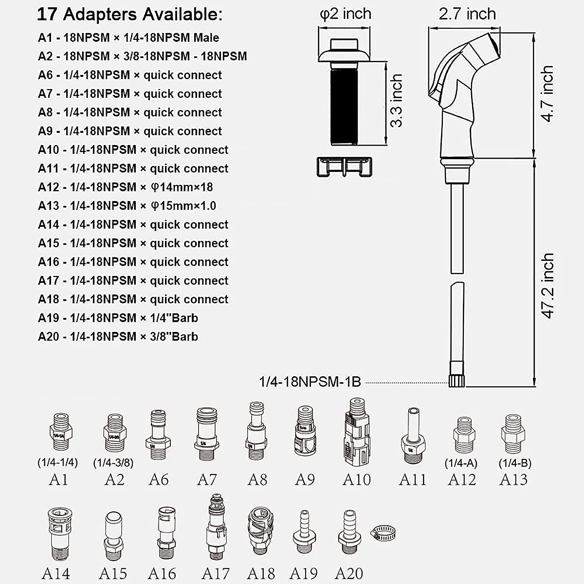 Kitchen Side Sprayer,Kitchen Sink Sprayer Replacement,Kitchen Sink Faucet Sprayer Hose,Kitchen Sprayer Head Replacement,Kitchen Sink Spray head,Sink Spray Hose, 17 ADAPTERS Available, Brushed Nickel