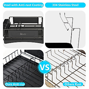 1Easylife Dish Drying Rack, 2 Pieces Large Dish Rack Drainboard Set for Kitchen Counter, Rustproof Dish Drainers with Drainboard, Adjustable Swivel Spout, Wineglass and Utensil Holder for Big Family