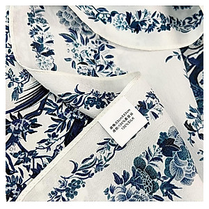 FEIBOON Mulberry Silk Scarfs Neck Scarf 21"x21" Small Square Scarfs hair scarf bandana for Women Gift Packed (White and blue flowers)