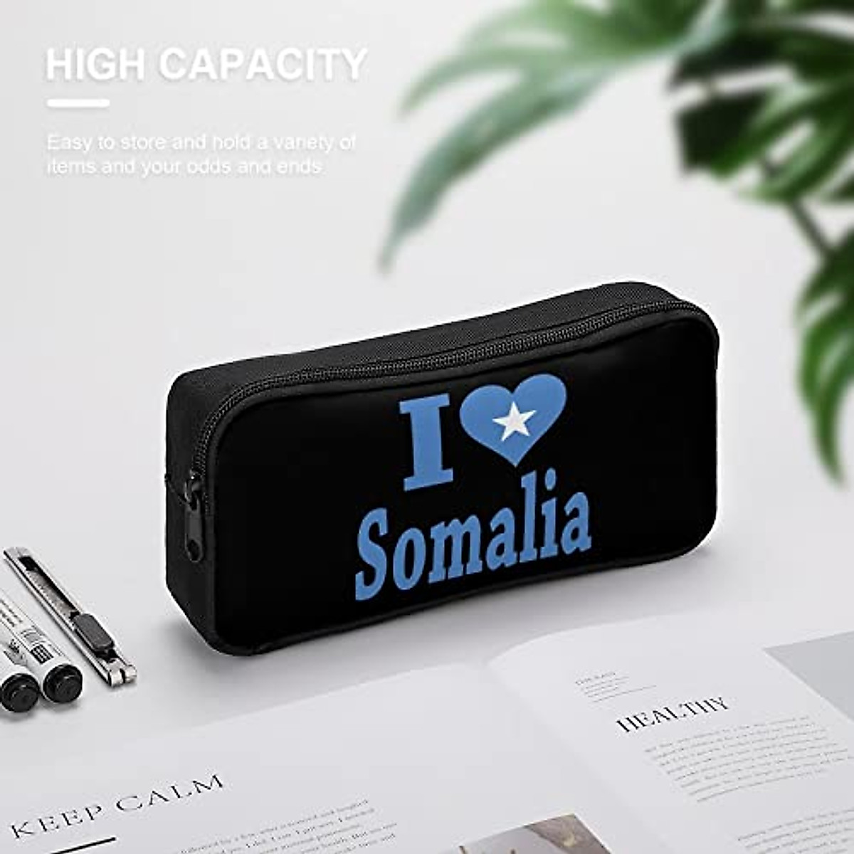 I Love Somalia Flag Teen Adult Pencil Case Large Capacity Pen Pencil Bag Durable Storage Pouch