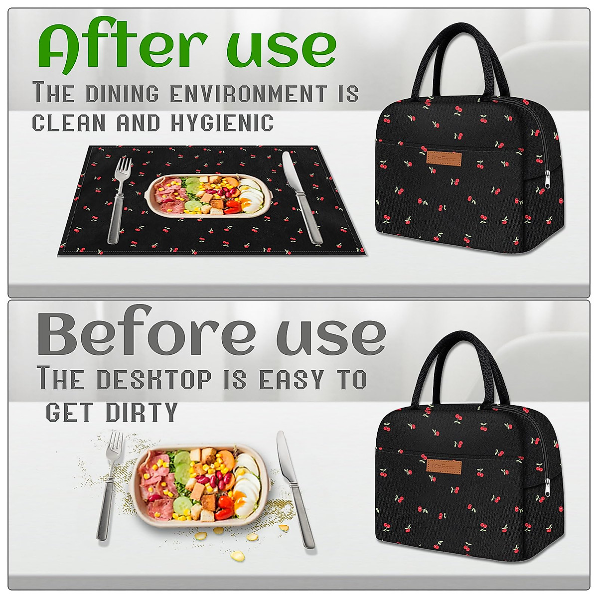 MuForu Cute Lunch Bag Women with Placemats，Insulated Lunch Box for Women,Placemats Keep Clean and Hygienic Durable Leakproof Thermal Bag High Capacity for Travel Picnic Insulated Lunch Bag