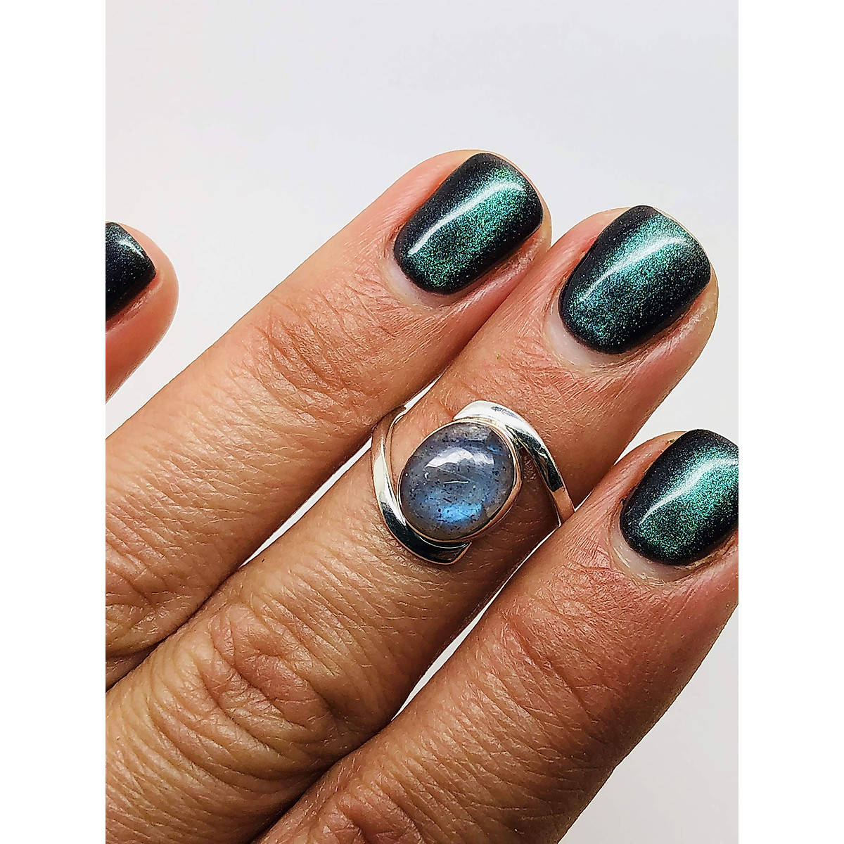 Labradorite Vintage Gipsy Ring 925 Sterling Silver Oval Stone Boho Chic Jewelry (7)