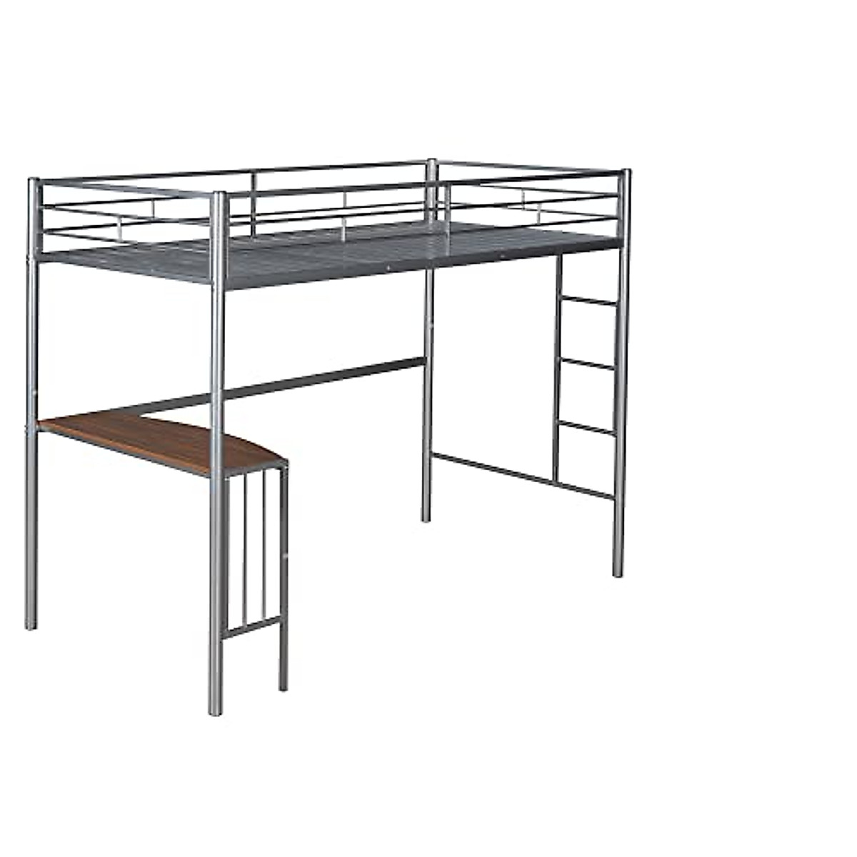 Woanke Metal Twin Bunk Bed, Twin Size Bedframe with Desk, Ladder and Full-Length Guardrail for Kids Teens Adults, Space Saving Design, Silver