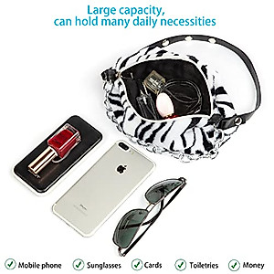 Veediyin fluffy bag cute tote bags Crossbody bags Handbag Plush Faux Fur animal print purses for women (White BW)