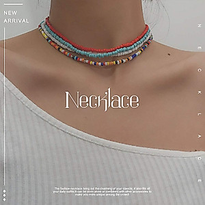 ACEDRE Boho Layered Beaded Necklaces Colorful Beads Choker Necklace Handmade Cute Chokers Set Beach Adjustable Neck Jewelry for Women(7PCS)