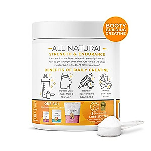 One Sol Creatine for Women Booty Gain, All Natural Women's Creatine Powder with Creapure, Increase Lean Muscle Mass, Reduce Recovery Time, Promotes Brain & Bone Health (Unflavored, 100 Servings)
