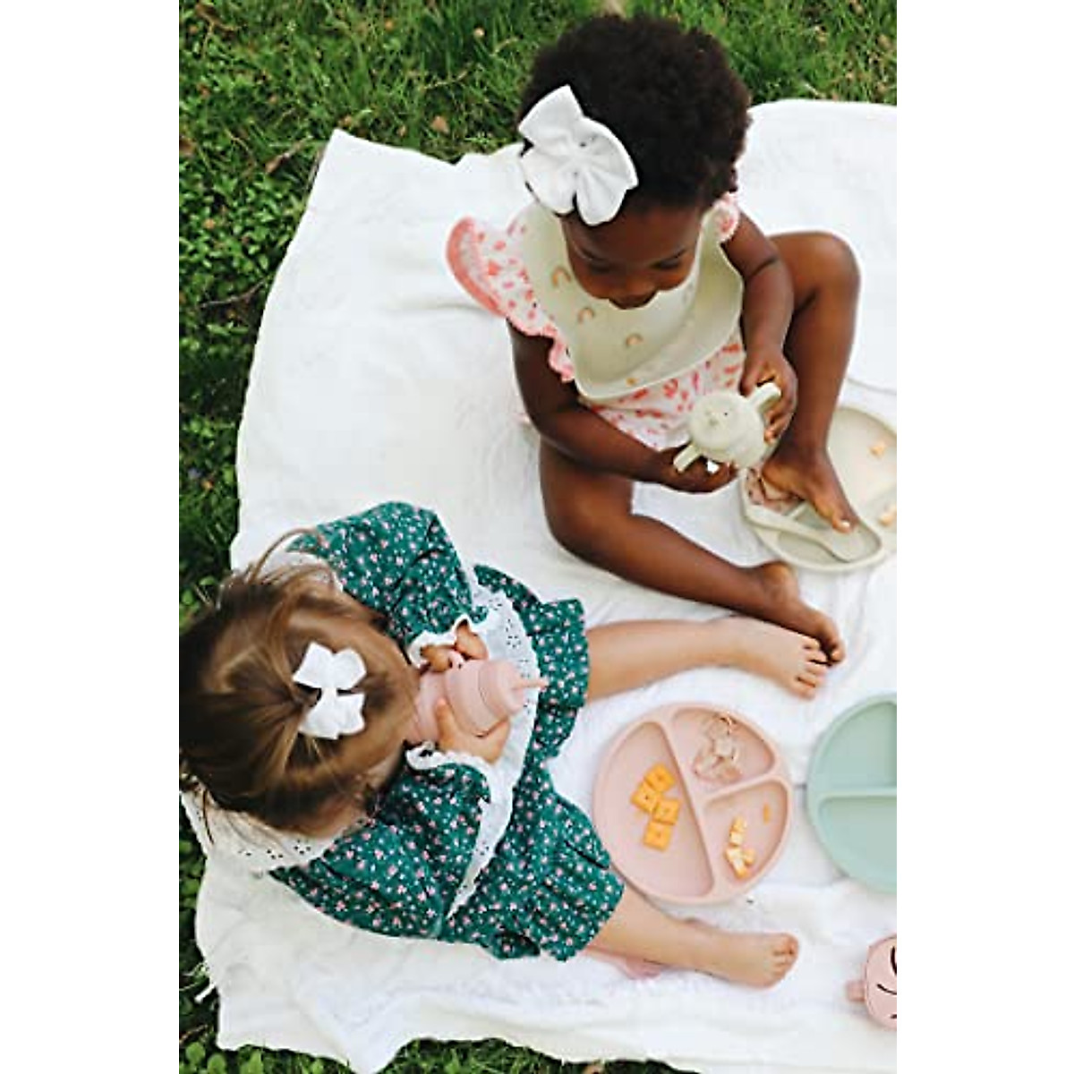 Hippypotamus Toddler Plates with Suction - Baby Plates - 100% Food-Grade Silicone Divided Plates - BPA Free - Dishwasher Safe - Set of 3 (Sage/Blush/Nude) (Pink/Mint/Lavender with LIDS)