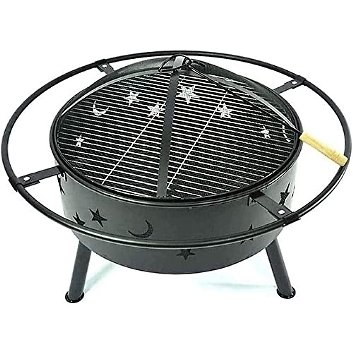 LEAYAN Garden Fire Pit Portable Grill Barbecue Rack Outdoor Round Fire Pit - Outdoor Bronze Fire Pit Metal Poker Iron, Mesh Ember Spark Guard Screen Cover with Cover BBQ Cooking for Camping Backyard