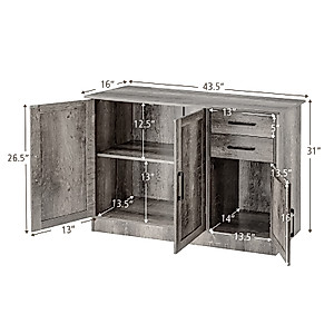 Giantex Buffet Server Sideboard Storage Cabinet Console Table Utensils Organizer Kitchen Dining Room Furniture, Entryway Cupboard with 2-Door Cabinet and 2 Drawers (Gray)