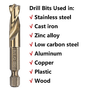 VALYRIANTOOL 5PCS M35 Cobalt Stubby Drill Bit Set for Stainless Steel & Hard Metals & Cast Iron, with 1/4" Hex Shank for Quick Chucks & Impact Drivers