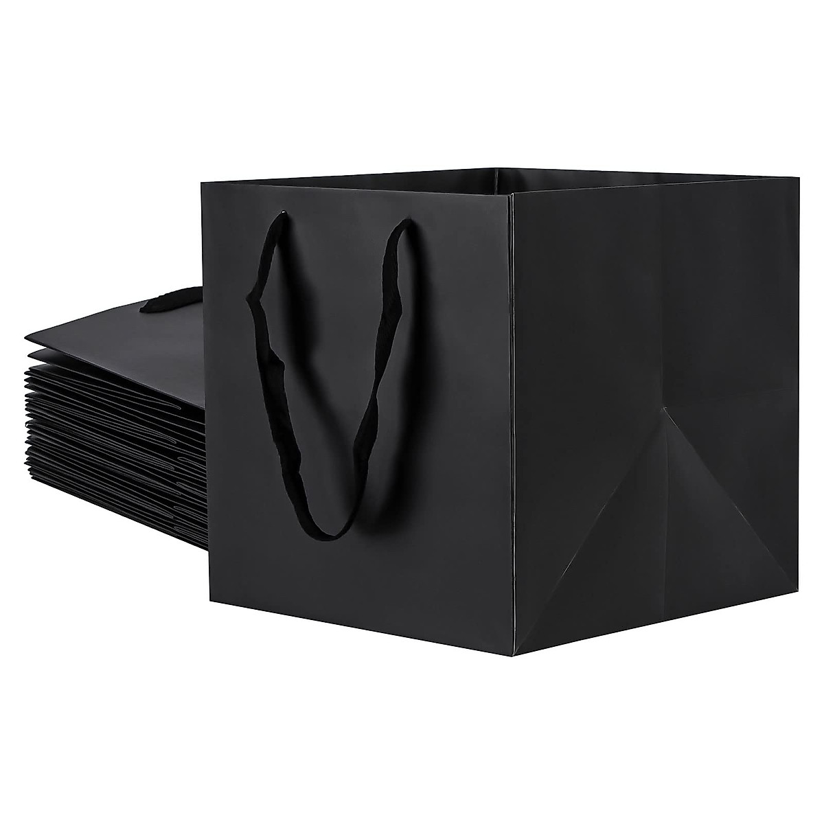 Sdootjewelry Black Gift Bags, 12 Pack Kraft Paper Bags with Handles, 10’’×10’’×10’’ Square Paper Bags, Candle Gift Gags, Black Shopping Bags for Small Business
