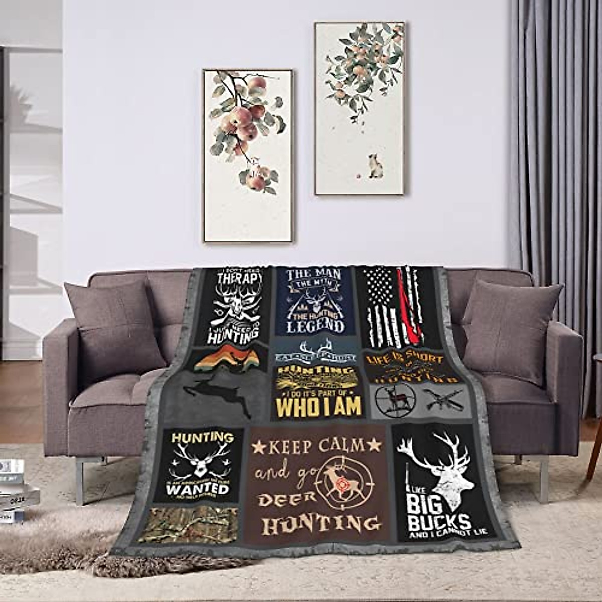 Deer Hunting Camo American Flag Blanket Hunter Gifts for Men Women Funny Hunting Blanket for Men Super Soft Bedding Fuzzy Throw Blanket