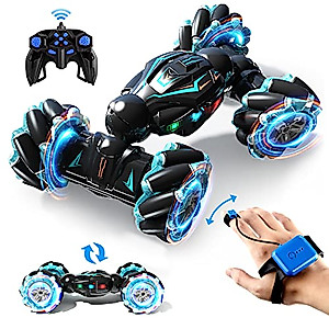 Deejoy RC Stunt Car, 2.4GHz 4WD Remote Control Gesture Sensor Toy Cars, Double Sided Rotating Off Road Vehicle 360° Flips with Lights Music, for Boys & Girls Birthday