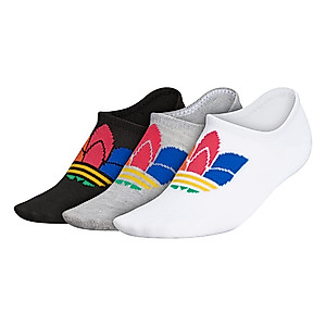 adidas Originals Women's Originals 3D Trefoil 3-Pack Super No Show, White/Heather Grey/Black, Medium