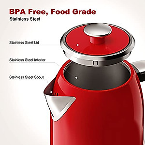Galanz Retro Electric Kettle with Heat Resistant Handle and Cordless Pour, Quick Hot Water Boil, Boil-Dry Protection, Automatic Shut-Off, 1.7 L, Red