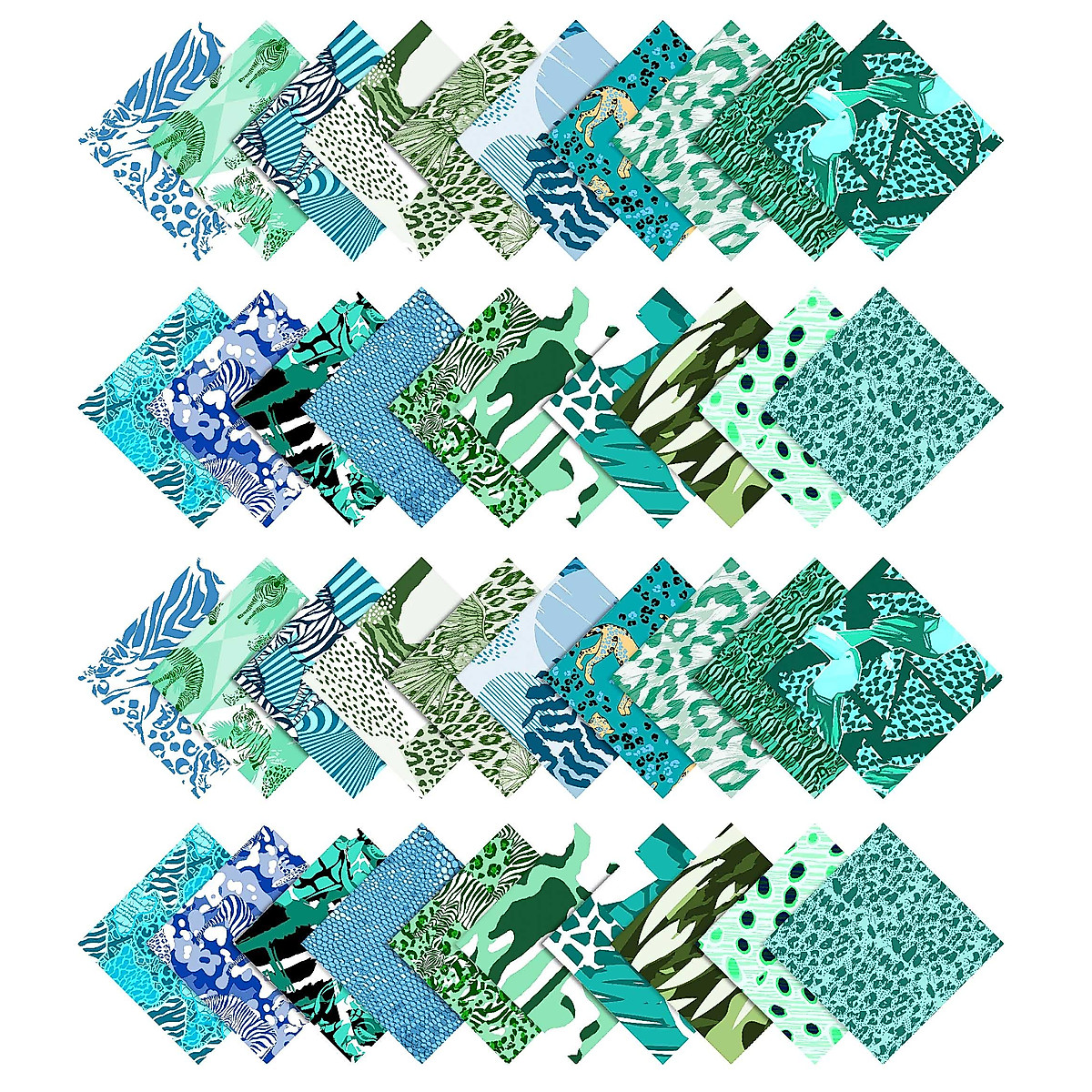 Soimoi 40Pcs Animals Print Precut Fabrics Strips Roll Up 1.5x42inches Cotton Jelly Rolls for Quilting - Teal Green