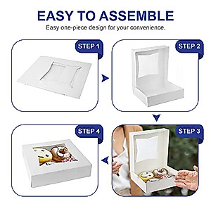 MT Products White Cookie Boxes with Window - Size of 8" X 8" X 2.5" - (25 Pieces) Auto Pop-Up Bakery Boxes - Perfect for Donuts, Muffins, and, Cookies - Made in the USA