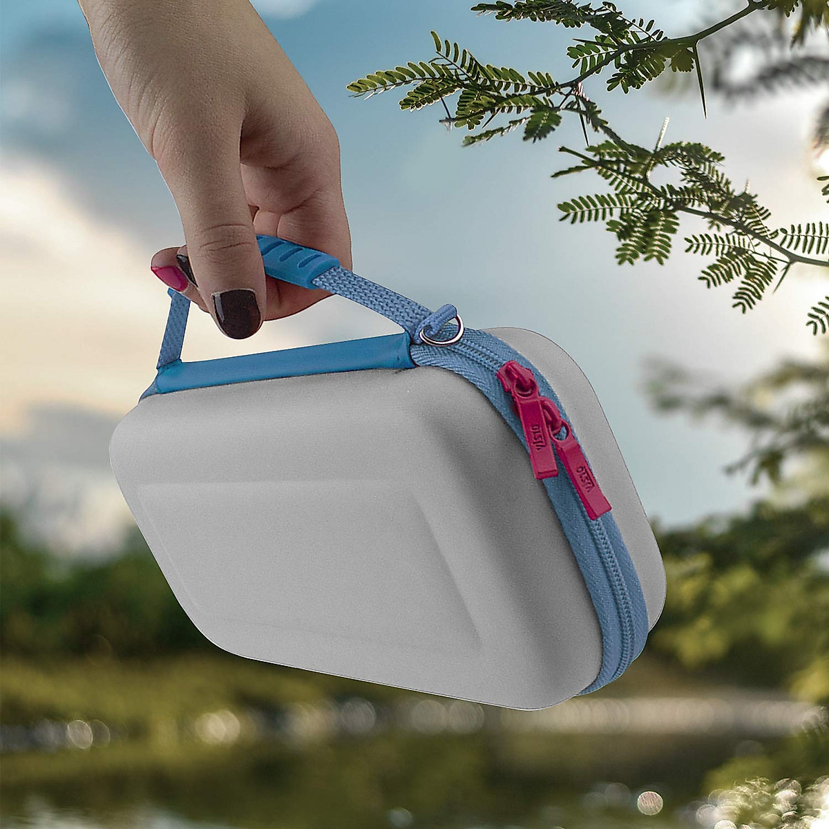 Orzly Case for Nintendo Switch Lite - Portable Travel Carry Case with Storage for Switch Lite Games and Accessories [Grey/Blue with a Tint of Pink Special Edition]