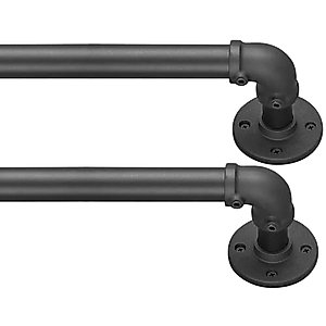 Higswor Blackout Curtain Rod : Industrial Curtain Rods 2 Pack Wrap Around Curtain Rods for Windows 28 to 48 inch Rustic Outdoor Curtain Rod for Bedroom Patio Farmhouse Matte Black Curtain Rod