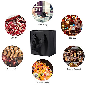 driew Small Black Gift Bags 50 Pcs, 4" x 2.8" x 4.5" Min Thick Kraft Paper Bags Bulk with Black Handles Set for Wedding Party Birthday Gathering Baby Shower