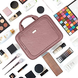 NISHEL Travel Toiletry Bag for Women Large Capacity, Makeup Essentials Organizer, Hanging Case for Accessories, Cosmetics, Rosewood-Pink