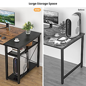 Ecoprsio Computer Desk, 39 Inch Small Desk for Small Space, Modern Study Writing Desk with Storage Shelves, Reversible Laptop Table for Home Office, Gaming Room, Bedroom, Workstation, Rustic and Black