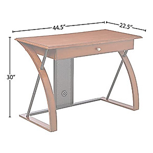 OSP Home Furnishings Aurora Computer Desk with Pull-Out Keyboard Tray, Medium Oak Finish and Black Accents