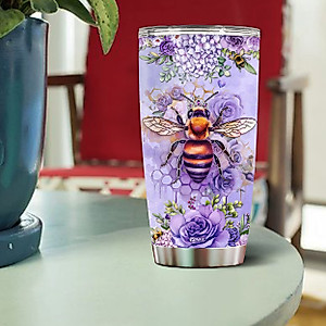 WONWIX Personalized Bee Tumbler Customized Name Queen Bees Gifts For Women Mug Cups Water Bottle 20oz Gift Birthday Valentine Christmas From Lover Insulated Stainless Steel Coffee Cup With Lid