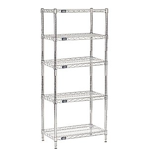 Nexel - 24" x 24" x 74", 5 Tier, NSF Listed Adjustable Wire Shelving, Unit Commercial Storage Rack, Chrome, Leveling feet