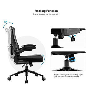 BRTHORY Office Chair Height-Adjustable Ergonomic Desk Chair with Lumbar Support, Breathable Mesh Computer Chair High Back Swivel Task Chair with Flip-up Armrests - Black