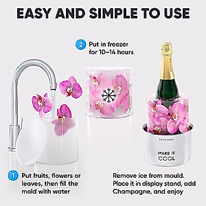 Berlinzo Ice Mold Wine Bottle Chiller - DIY Floral Ice Bucket Mold for Cooling Champagne & Other Beverage Bottles Up To 3.5 Inches Wide - Floral Orchid Decorations for Parties, Weddings & Celebrations