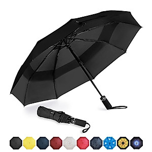 Amazon Brand - Pinzon Umbrella Compact Travel Umbrellas Strong Durable Windproof Umbrella for Rain Portable Umbrella - Reinforced Canopy, Ergonomic Handle, Auto Open/Close - Black