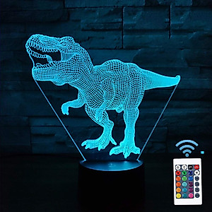 Dinosaur Gifts, Night Light for Kids Dinosaur T-rex 3D Night Light Bedside Lamp with Remote Control 16 Color Changing Xmas Halloween Birthday Gift for Child Baby Boy