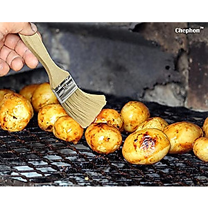 Chephon Natural Bristles Pastry Basting Brushes Set with wooden handle for Baking Kitchen Cooking BBQ Grill and Basting Oil Sauce and Marinade, 4 Pack