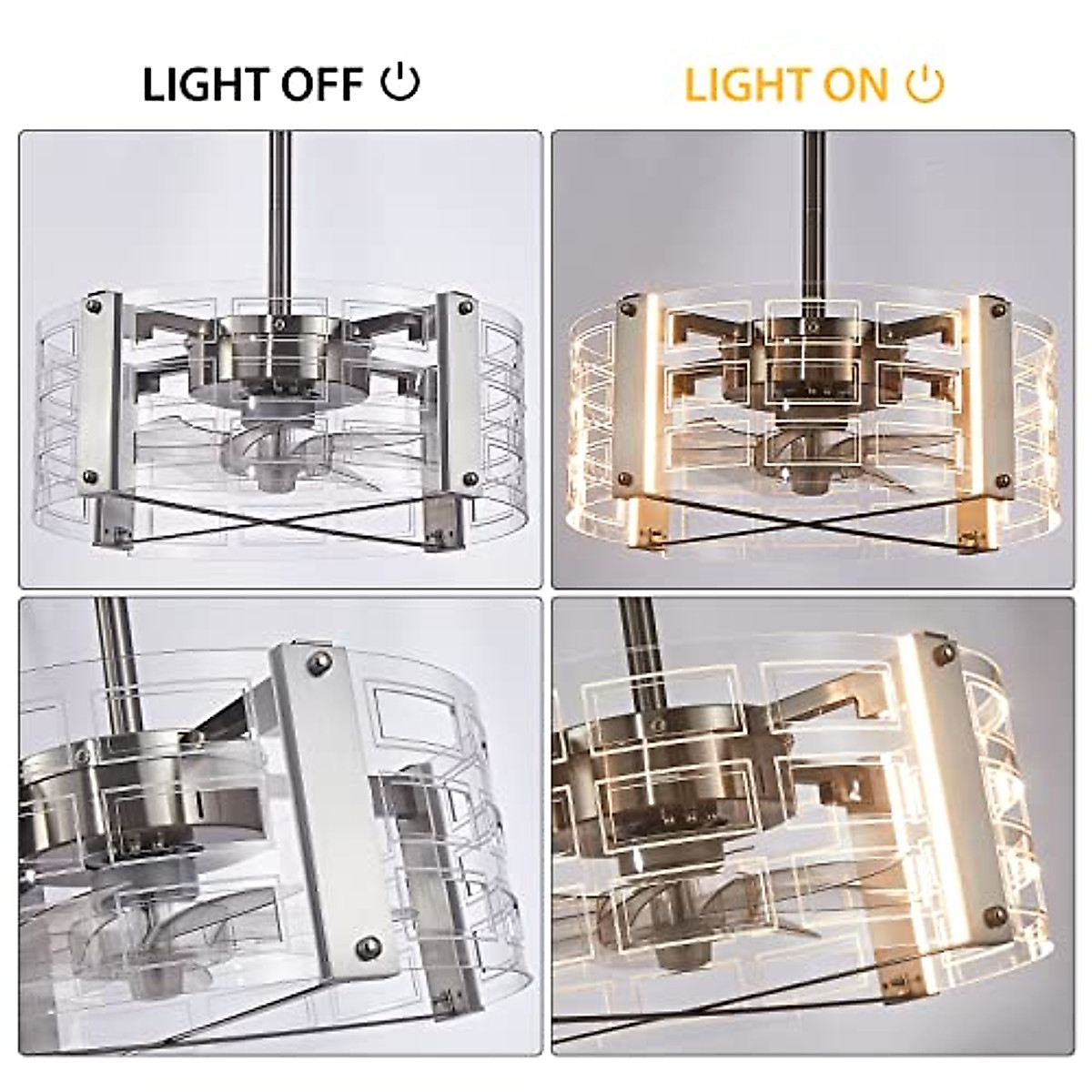 Ceiling Fans with Lights Remote Control, Modern Enclosed Ceiling Fan, Flush Mount Caged Low Profile Ceiling Fan Light Kit with Dimmable LED Light & 6 Speeds Reversible Blades Timing for Living Room