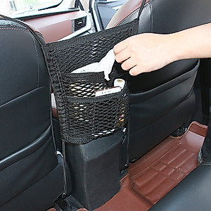 NEOUZA Car Mesh Organizer, Seat Back Net Bag, Barrier of Back seat Front Seat Pet Kids, Cargo Tissue Purse Holder, Driver Storage Netting Pouch SUV Minivan Pickup Truck Drive Safe (3-Layer)