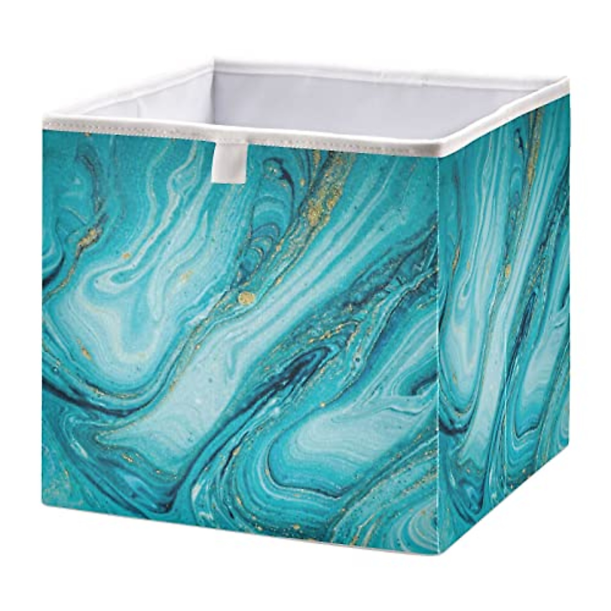 xigua Turquoise Marble Rectangle Storage Bin Large Collapsible Storage Basket Toys Clothes Organizer Box for Shelf Closet Bedroom Home Office, 15.8 x 10.6 x 7 Inch