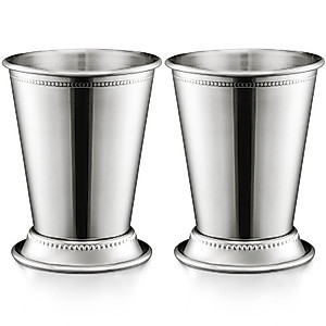 ZEAYEA Set of 2 Mint Julep Cups, Classic Stainless Steel Glasses for Party Bar Home Restaurant, 12 oz Metal Cocktail Glasses for Beer Juice Beverage, Silver