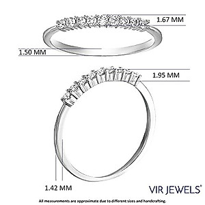 VIR JEWELS 1/5 cttw Round Diamond Wedding Band for Women in 14K White Gold 9 Stones Prong Set, Size 9.5
